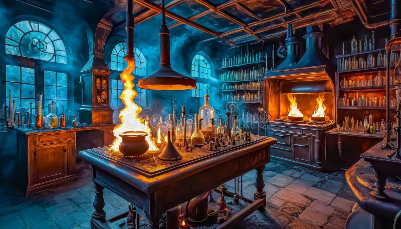 Old Science Lab with Chemical Reagents and Burner Stock Image - Image ...