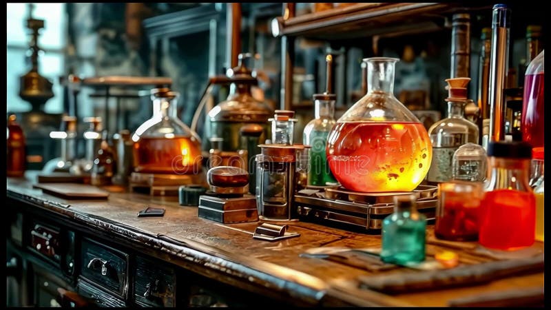 Old Science Lab with Chemical Reagents and Burner Stock Video - Video ...