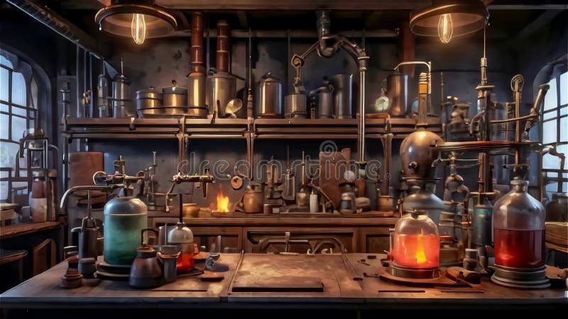 Old Science Lab with Chemical Reagents and Burner Stock Footage - Video ...