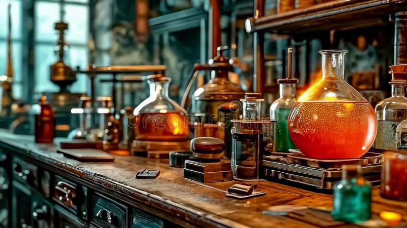 Old Science Lab with Chemical Reagents and Burner Stock Footage - Video ...