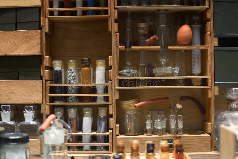 Old Science Workbench with Chemical Components Stock Image - Image of ...