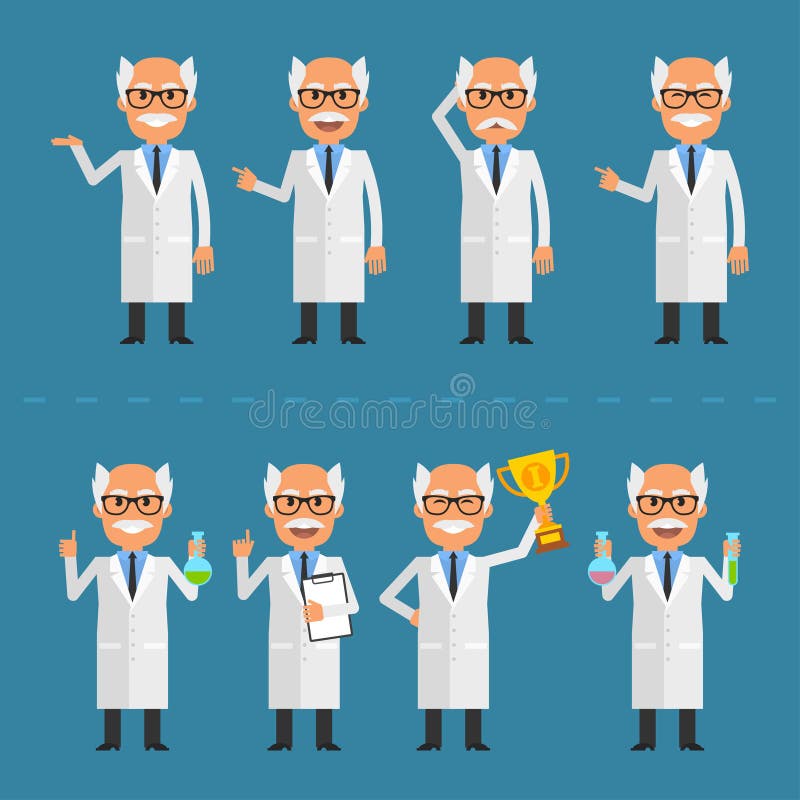 Scientist Man Poses Set, Cartoon Male Character Working in Scientific ...