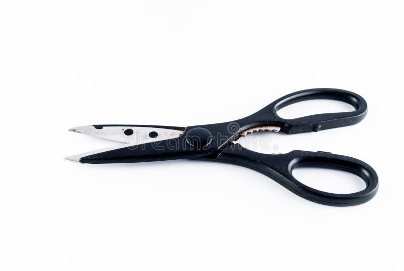 Old Scissors with Black Handle on White Background Stock Photo - Image ...