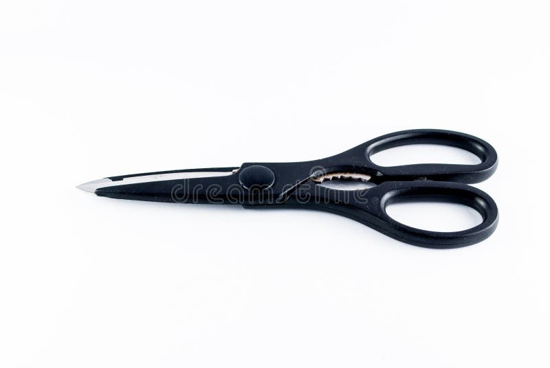 Old Scissors with Black Handle on White Background Stock Image - Image ...