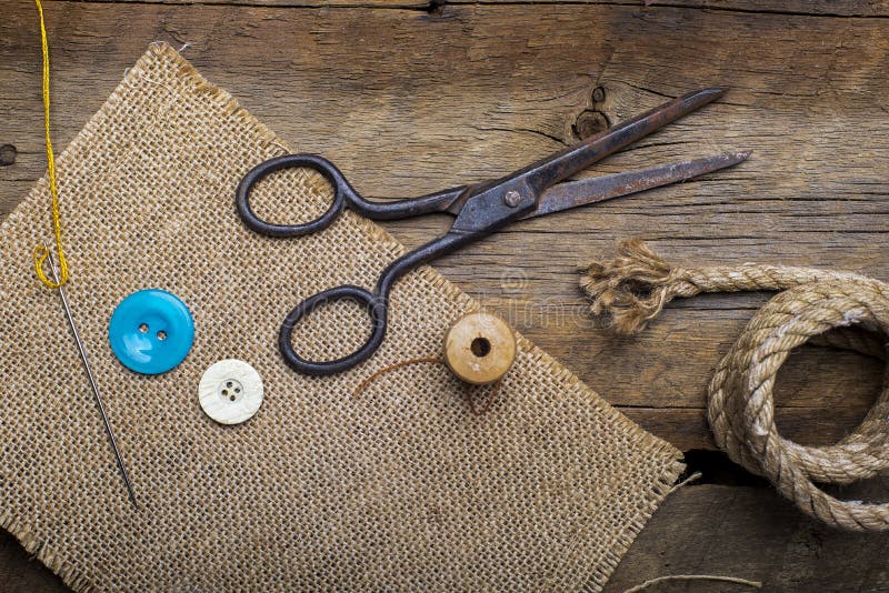 Old scissors on wood stock image. Image of knitting, accessory - 65621841