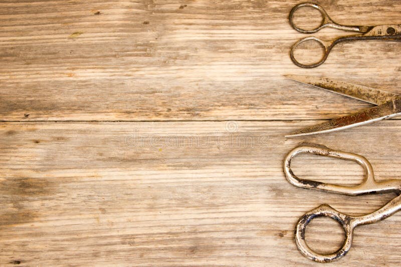 Old Scissors on Wooden Background. Stock Photo - Image of copy, used ...