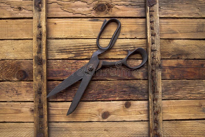 Old Scissors on Wooden Background Stock Image - Image of handmade ...