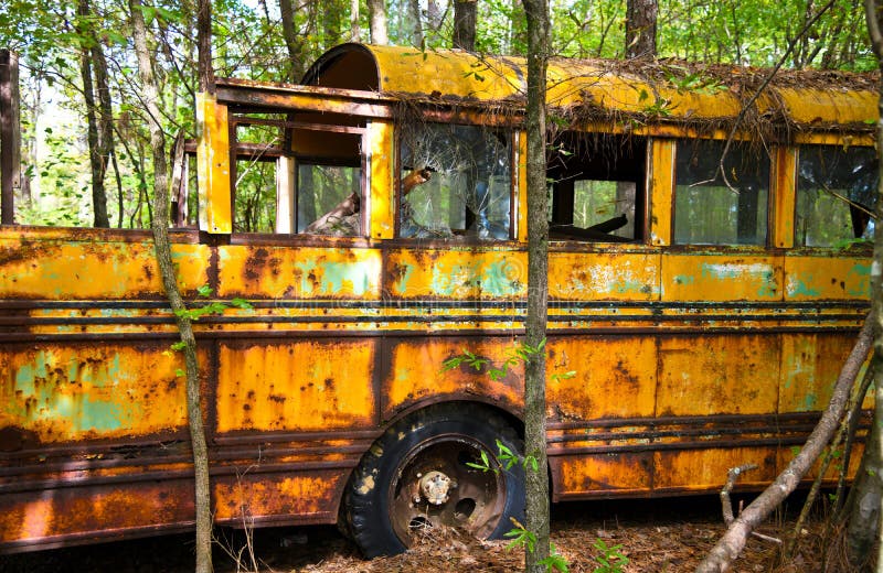 Old Scrap School Bus stock photo. Image of retro, school - 133138444