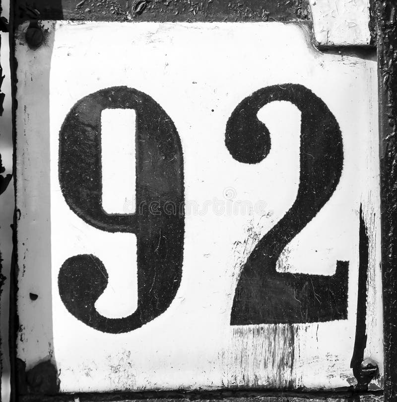 Old Scratched Metal Plate with the Number Ninety-two Stock Image ...