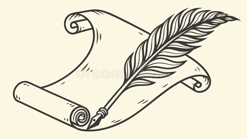 Old Scroll with a Feather Quill Pen, History, Vector Design Generative ...
