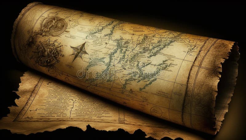 An Old Scroll with Map on it. Generative AI Stock Illustration ...