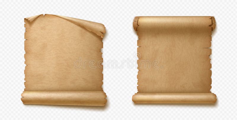 Scroll of Papyrus Paper Tied with Red Ribbon. Old Roll of Parchment in ...