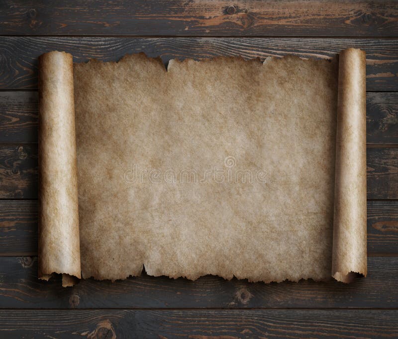 Parchment on Wood Table 3d Illustration Stock Photo - Image of desk ...