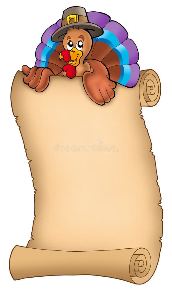 Old Scroll with Thanksgiving Turkey Stock Illustration - Illustration ...