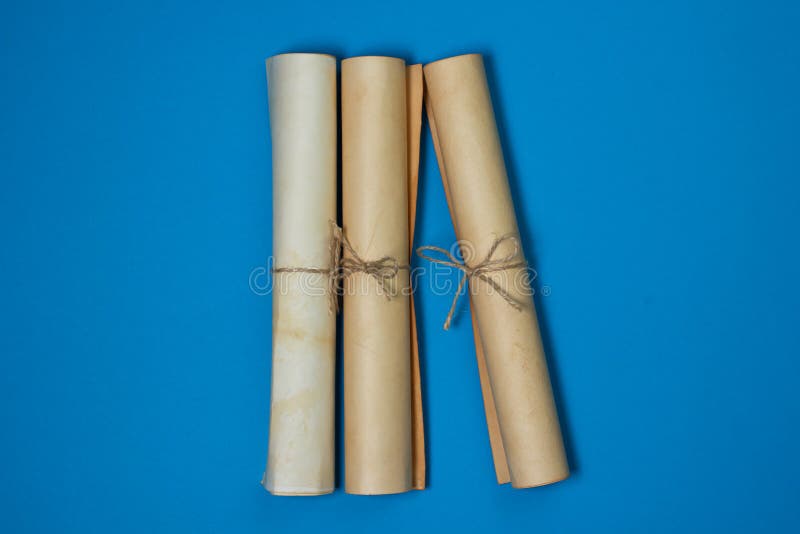 Old Scrolls on a Blue Background. Knowledge and Education Concept Stock ...