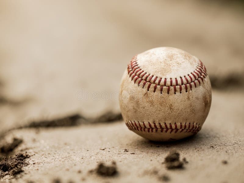 Old Scuffed Baseball on Soft Earth Ground. Stock Image - Image of earth ...