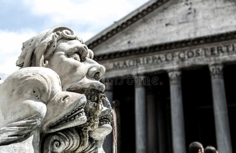 Old Sculpture in the Square in Rome, Black an White Stock Image - Image ...