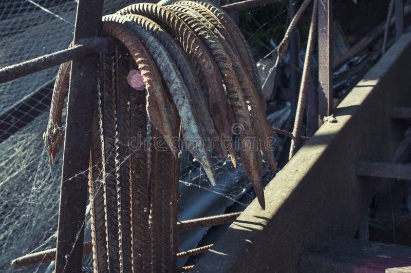 Old Sea Hooks Made of Rebar for Small Boats. Stock Image - Image of ...