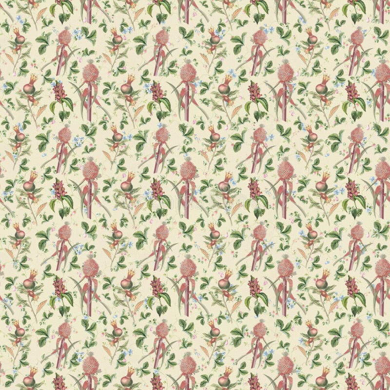 Old Seamless Repeat Botanic Floral Pattern Wallpaper Stock Illustration ...