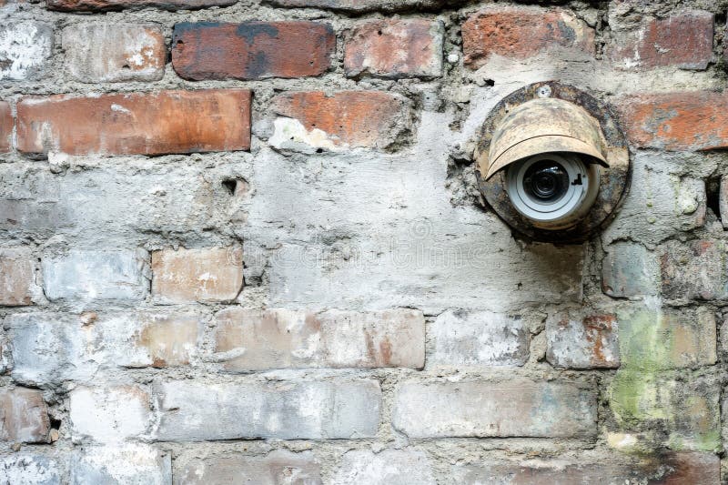 An Old Security Camera Mounted on a Brick Wall Stock Illustration ...