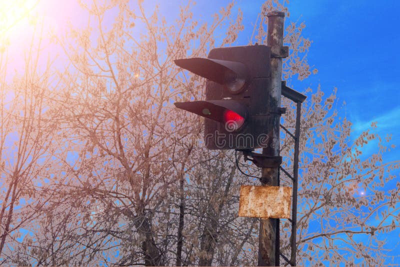 Old Semaphore on a Background of Trees Stock Photo - Image of line ...