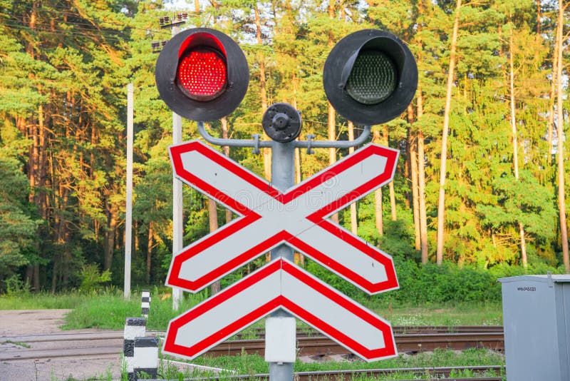 Old Semaphore with Red Light in the Forest Stock Image - Image of ...