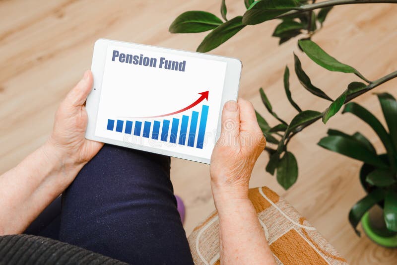 Old Senior Woman Looking at Pension Fund Growth Chart on Tablet ...