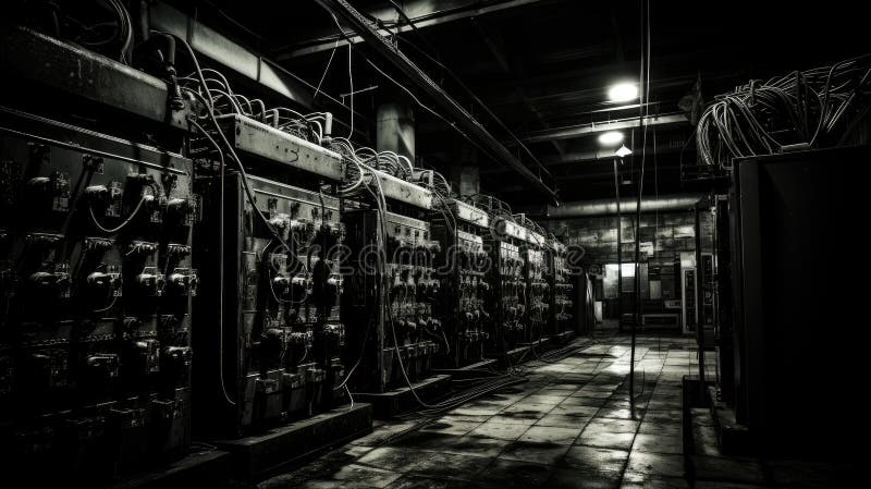 An Old Server Room Filled with Connecting Wires Stock Illustration ...
