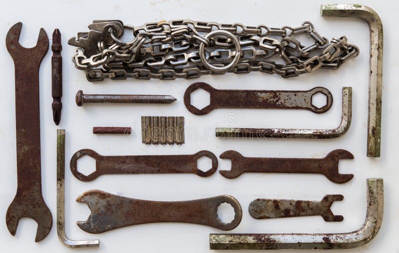 Old Set of Rusty Dirty Metal Tools on White Background Stock Photo ...