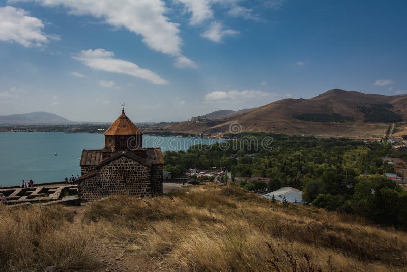 Old Sevanavank Monastery Top View with Sevan Lake in Sunny Day, Armenia Stock Image - Image of ...