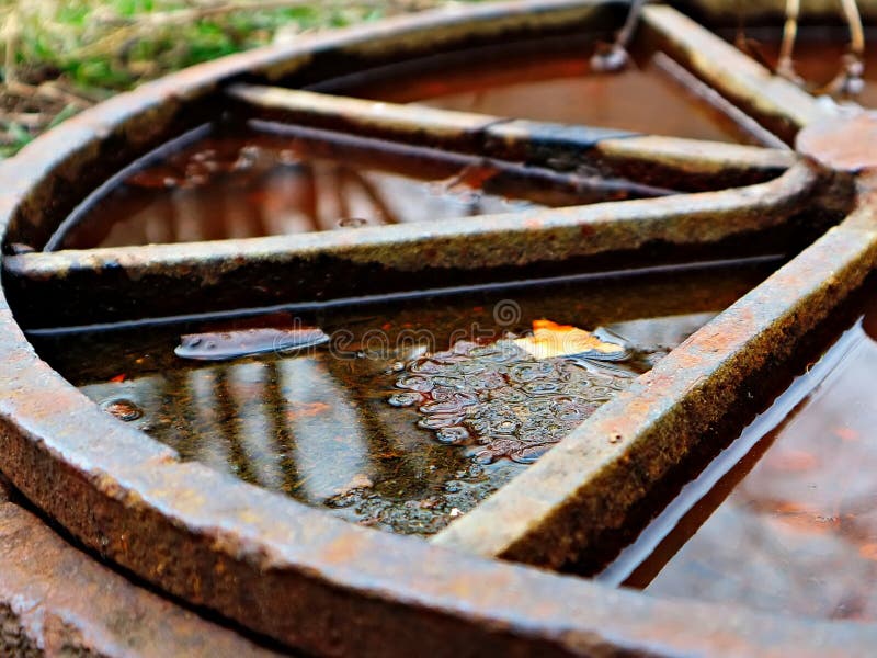 Old sewer in the grass stock image. Image of cover, surface - 122551325