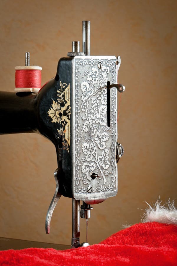 Old Sewing Machine with Red Thread Stock Image - Image of close ...