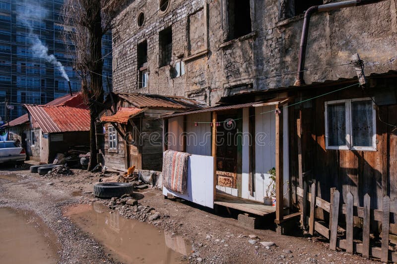 Old Shabby Houses in the Slum District Stock Image - Image of slum ...