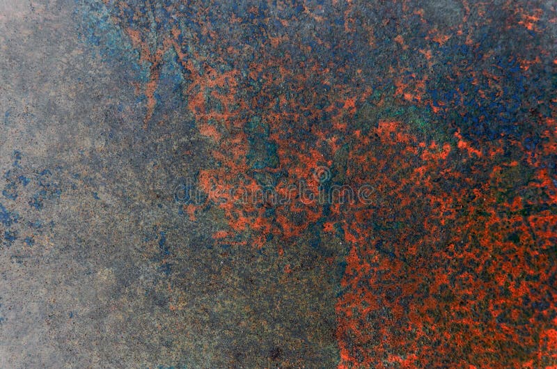 Old Shabby Iron Surface with Rust and Remnants of Orange Paint Stock ...