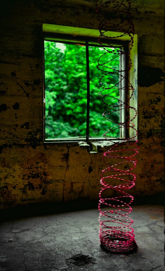 Old Shabby Room with Pink Barbed Wire. Stock Photo - Image of window ...