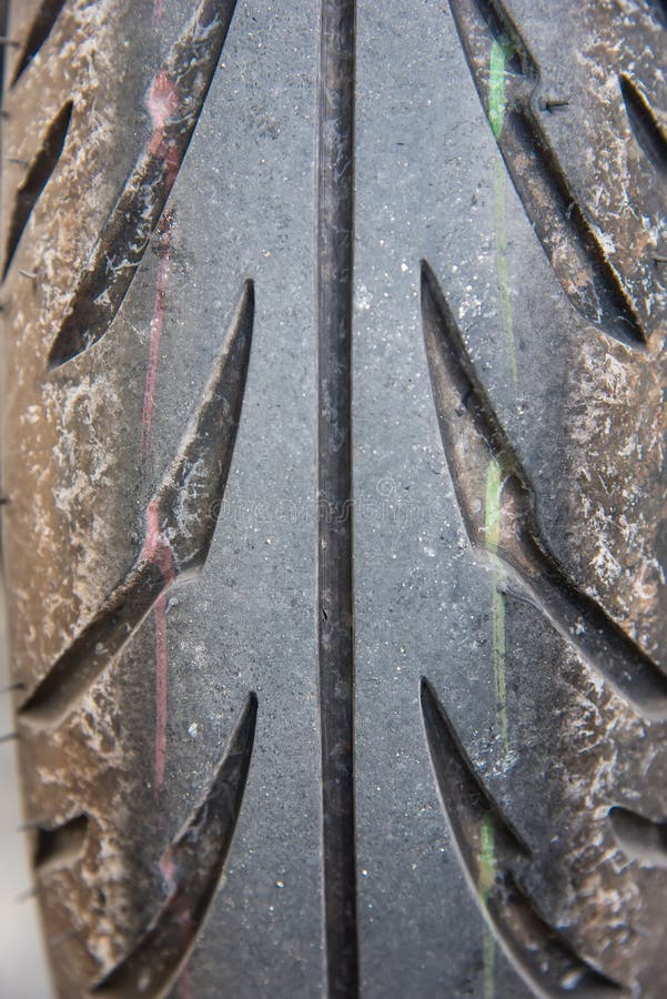 Old Shabby Rubber Tires of Motorcycle Wheel. Stock Photo - Image of ...