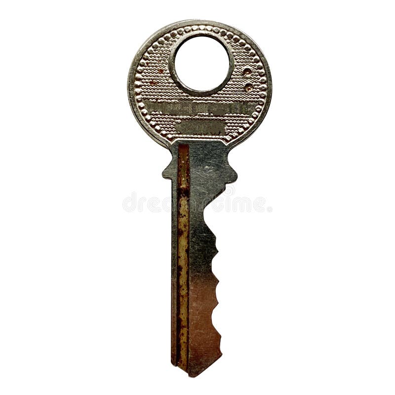 Old Shabby Silver Door Lock Key on a White Isolated Background Stock ...