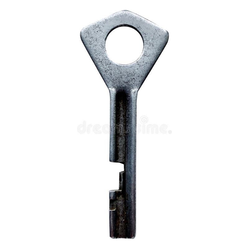 Old Shabby Silver Door Lock Key on a White Isolated Background Stock ...