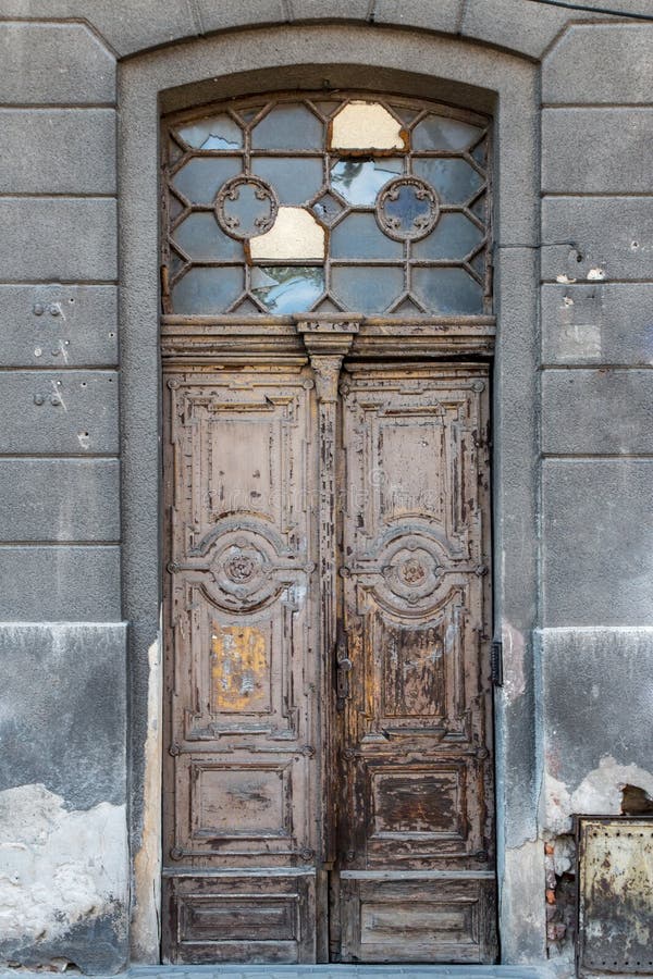 Old Shabby Vintage Door with Broken Windows Stock Photo - Image of ...