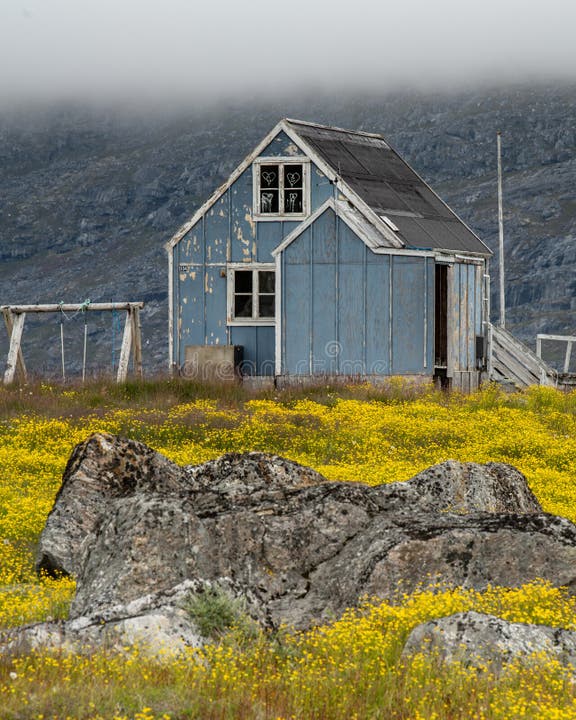 Old Shack on a Hill with Flowers Stock Image - Image of architecture ...