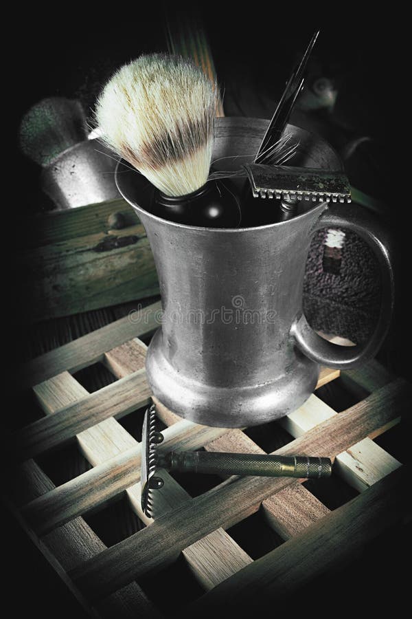 Old shaving instruments stock image. Image of brush - 138463963