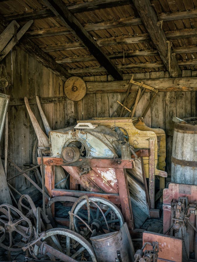 Old Shed with Farmstead Crates and Crocks Stock Image - Image of ...
