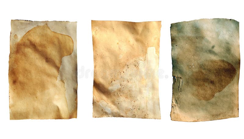 Old Sheets of Paper Isolated on a White Background. Vintage Spotted ...