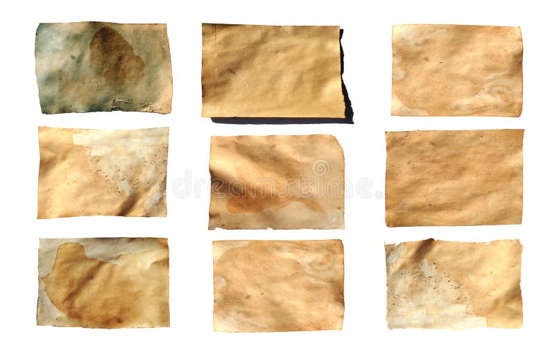 Old Sheets of Paper Isolated on a White Background. Vintage Spotted ...