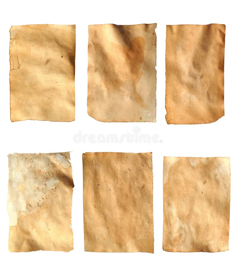 Old Sheets of Paper Isolated on a White Background. Vintage Spotted ...