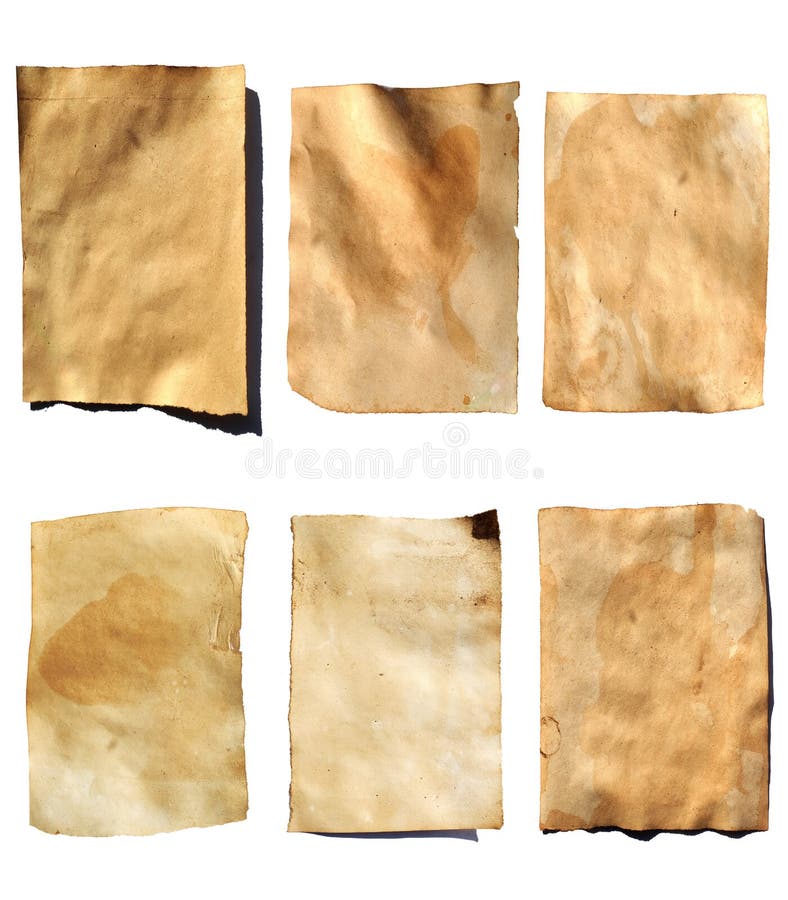 Old Sheets of Paper Isolated on a White Background. Vintage Spotted ...