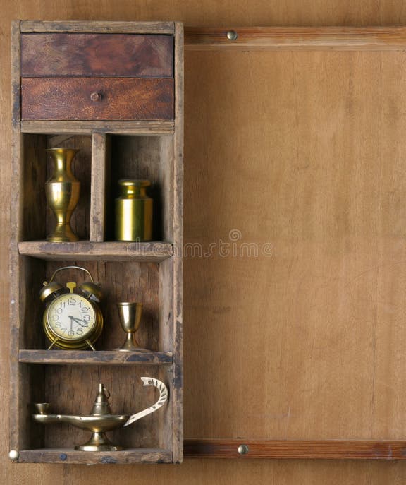 Old shelf with subjects stock image. Image of copper, artist - 9150419