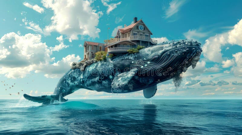 An Old Shell-covered Whale with a House on Its Back Emerges from the ...