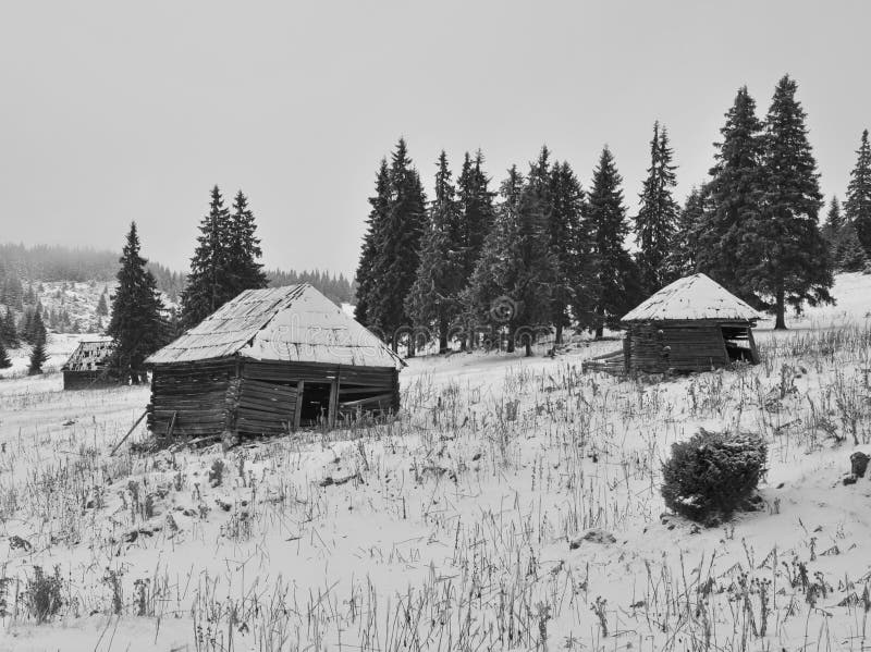 Old Shepperd Huts on the Winter Stock Image - Image of hiking, blue ...