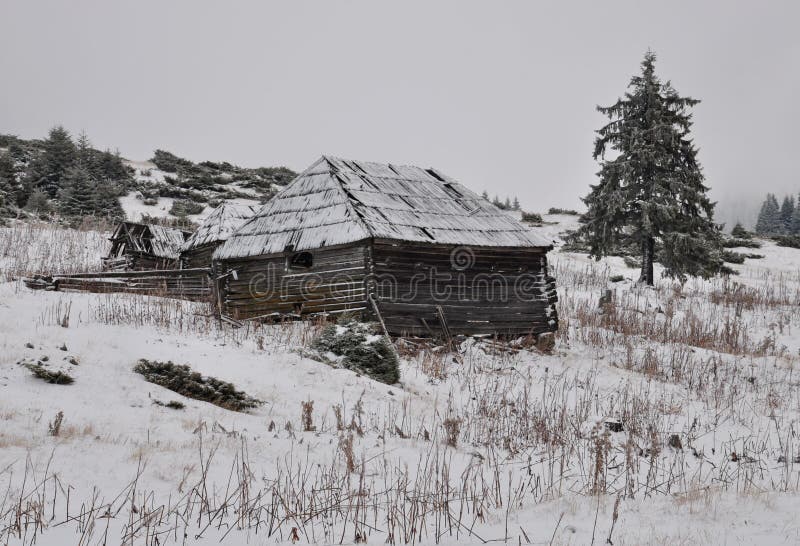 Old Shepperd Huts on the Winter Stock Image - Image of hiking, blue ...